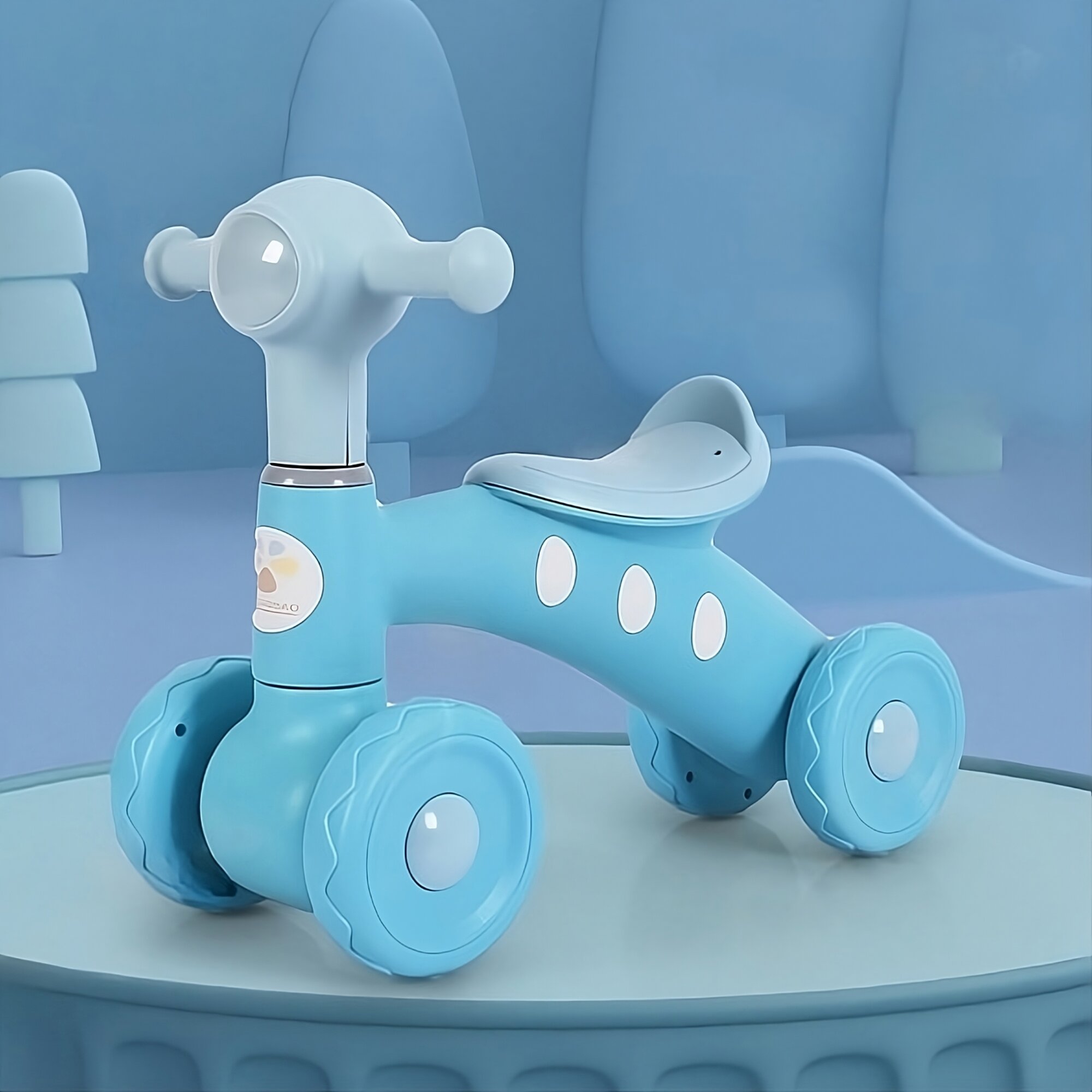 Детский мотоцикл (толокар, пушкар, беговел), для дома и улицы, 4 колеса, синий