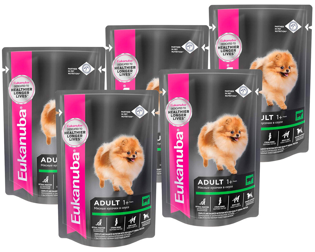 EUKANUBA DOG ADULT BEEF для взрослых собак с говядиной в соусе пауч 100 гр 100 гр х 5 шт
