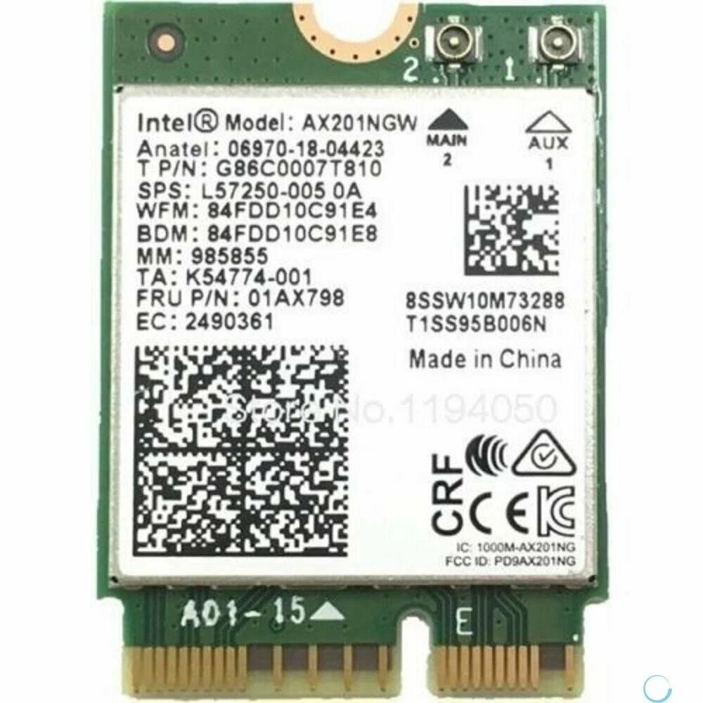 Адаптер Intel AX201. NGWG. NVW Wi-Fi 6 AX201, 2230, 2x2 AX+BT, No vPro,999TD0 985855