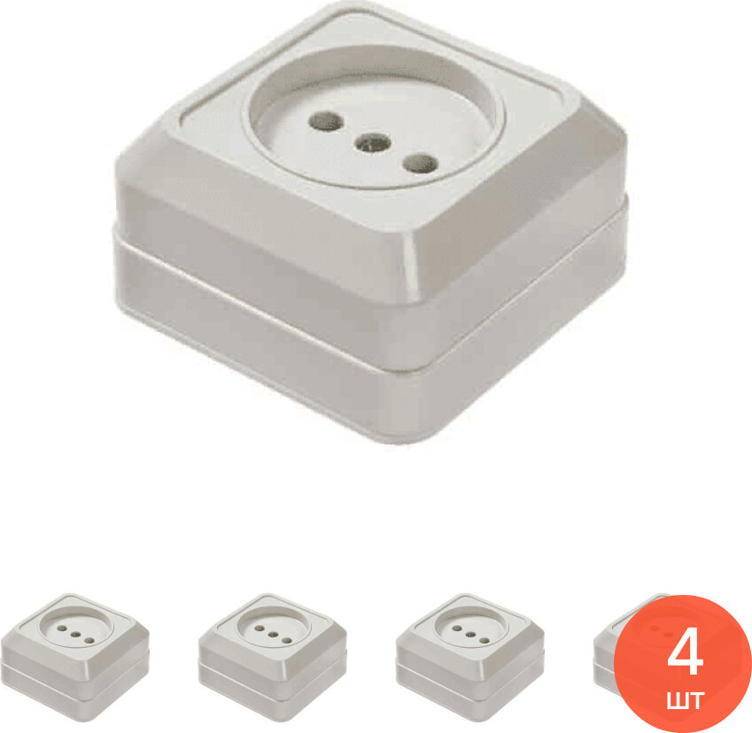 Розетка силовая штепсельная IN HOME / Ин Хоум Bolleto 7022 2Р+РЕ, 16А 230В IP20, белый, накладная одинарная 4680005959785 / электрооборудование (комплект из 4 шт)