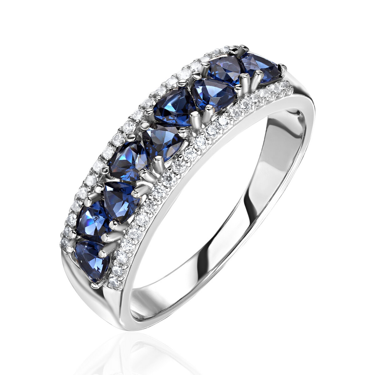 Кольцо, белое золото, 585 проба, родирование, фианит, сапфир