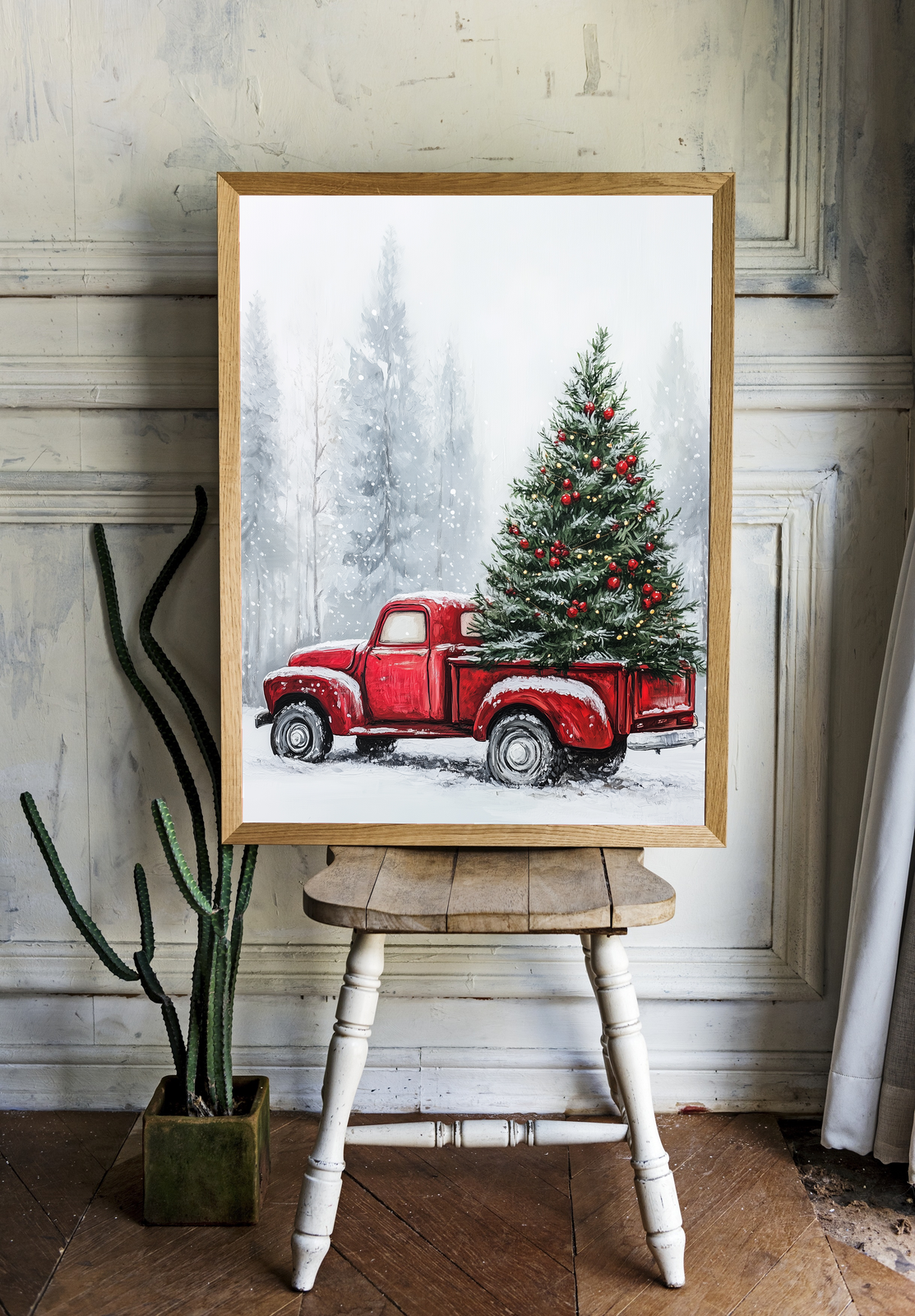 Постер "Рождественский грузовик в лесу" 40x50 см в подарочном тубусе