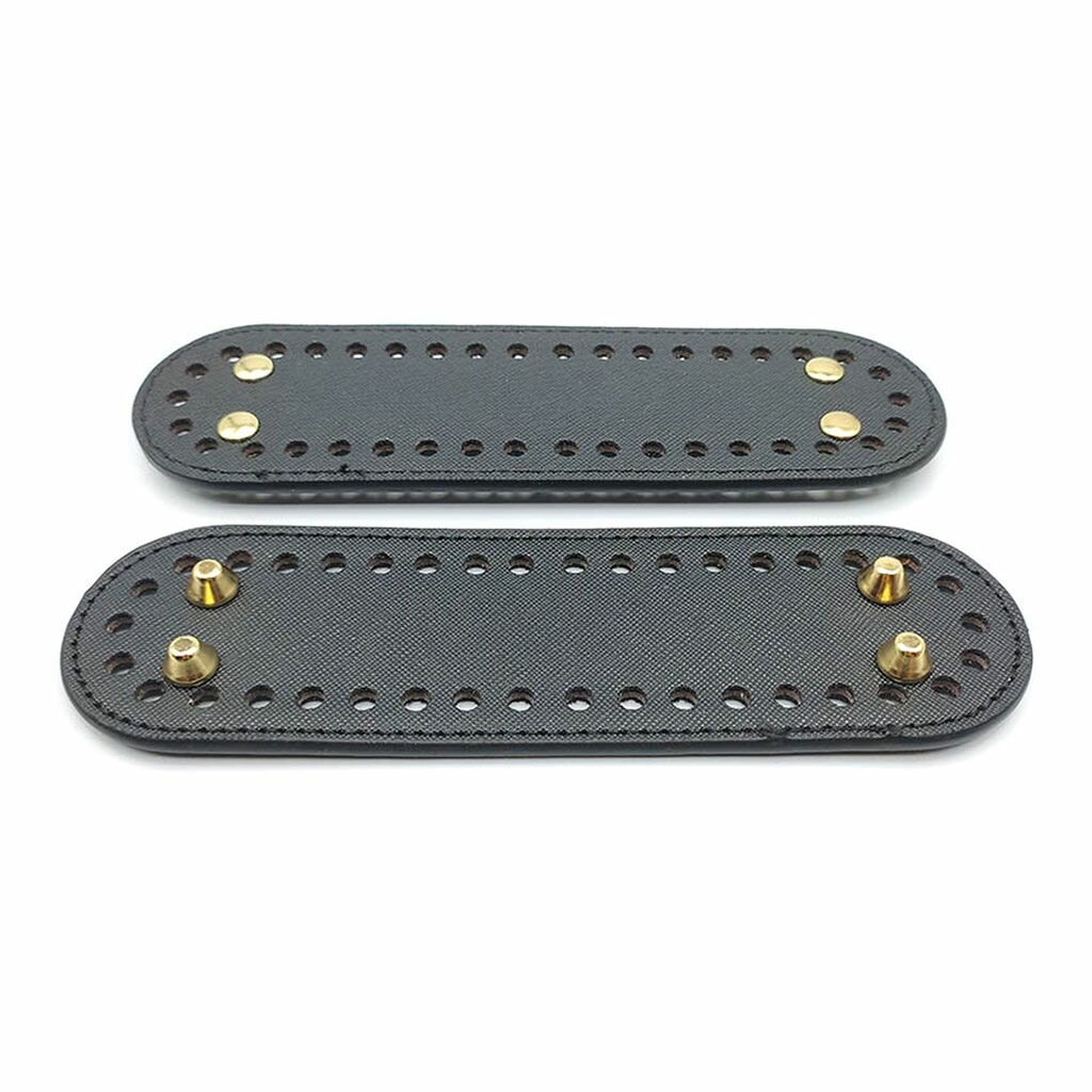 Овальное дно для сумки 5 x 18 см, кожаное основание с 4 ножками и предварительно просверленными отверстиями для шитья, черный защитный элемент для дна сумки