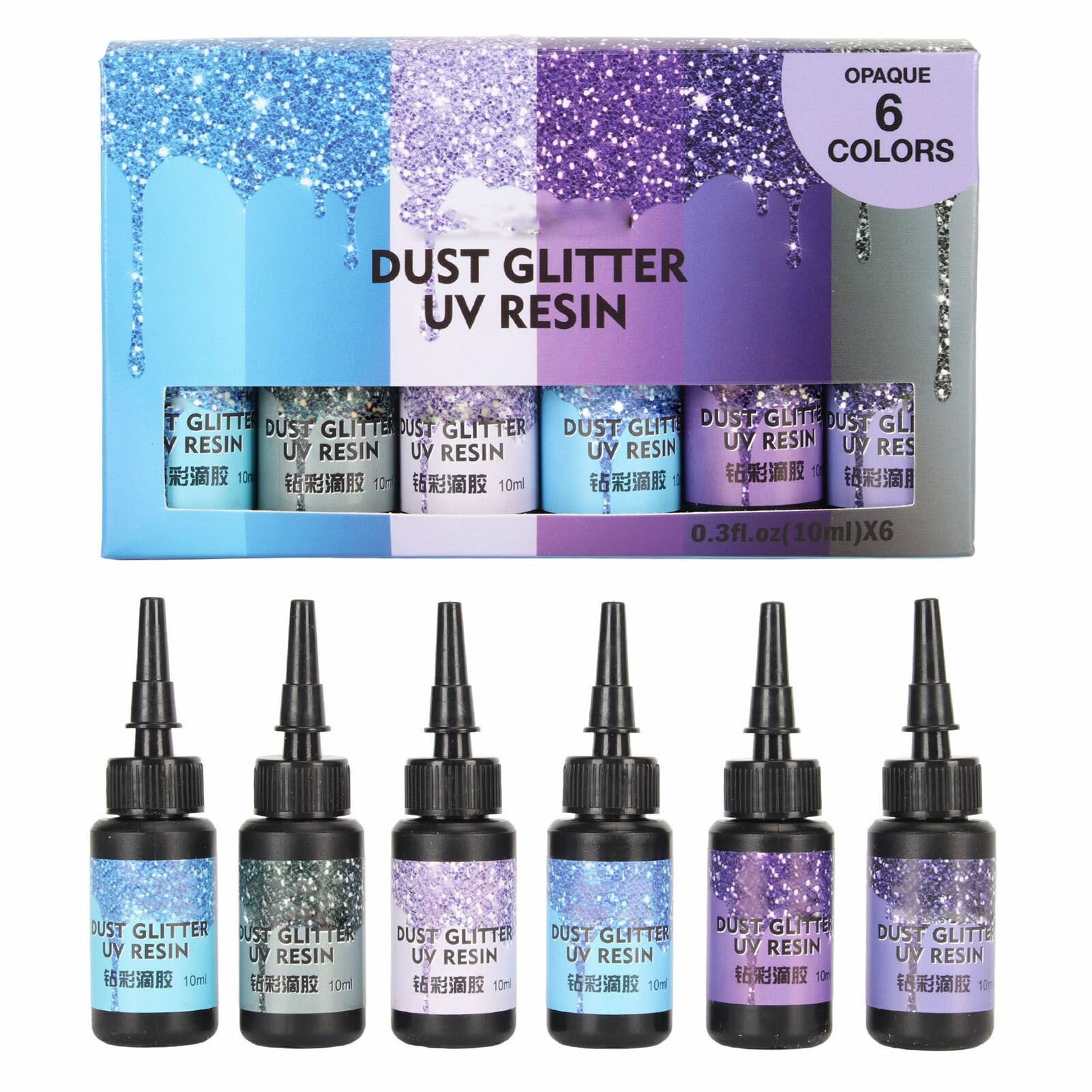 6 цветных УФ-смоляных ручек по 10 мл, быстросохнущий УФ-клей для изготовления ювелирных изделий и поделок, а также для запечатывания алюминиевой фольгой, фиолетовая серия.