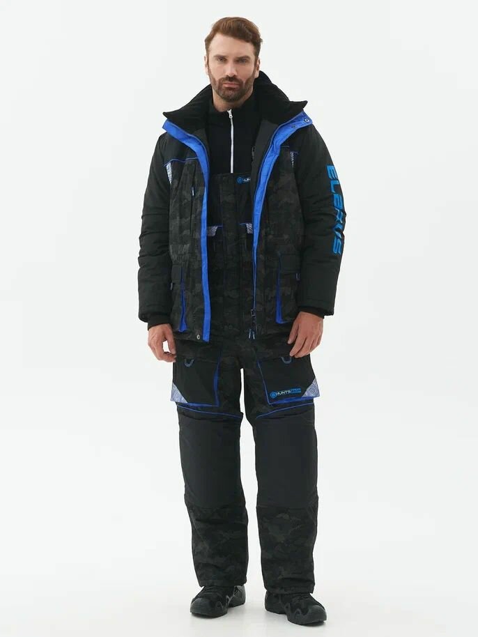 Костюм тактический мужской зимний на флисе Huntsman Elbrus Reflect черный рыболовный, для охоты, зимней рыбалки непромокаемый, ветровлагозащитный, ткань Reflex Membrane (р.48-50/170-176)