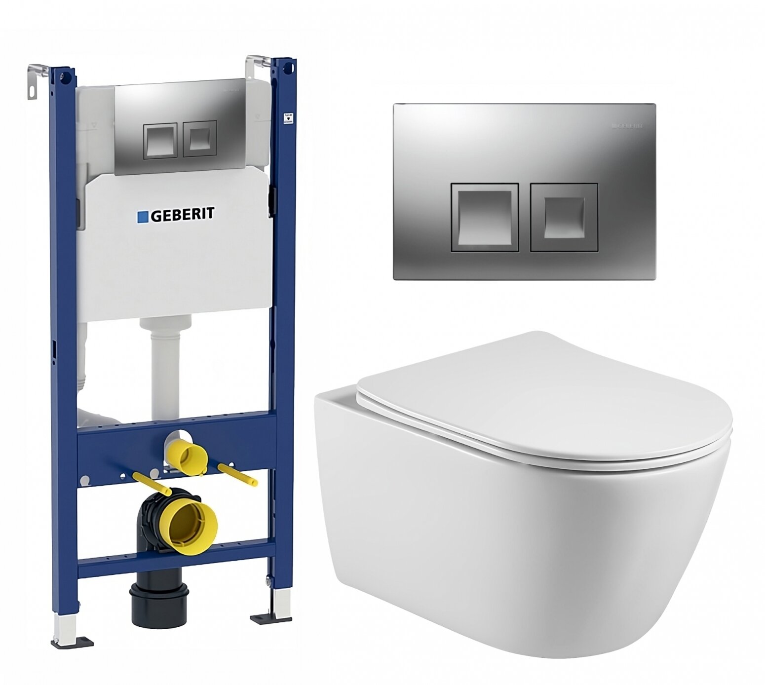 Комплект 3 в 1 инсталляция Geberit Duofix + Унитаз подвесной Акватек Вега AQ1905-00 + кнопка хром матовый