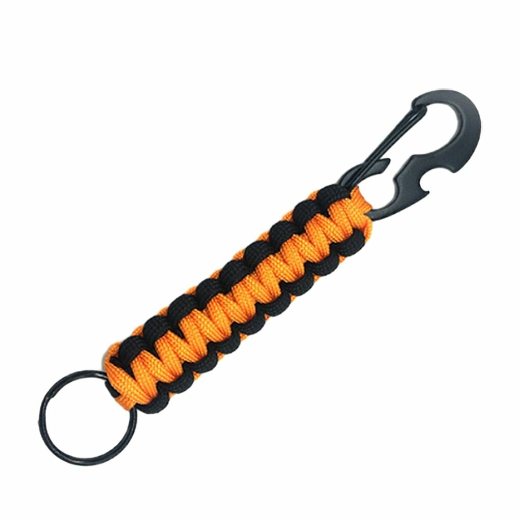 (1 штука) Брелок для ключей из плетеной веревки от зонта-черный с оранжевым