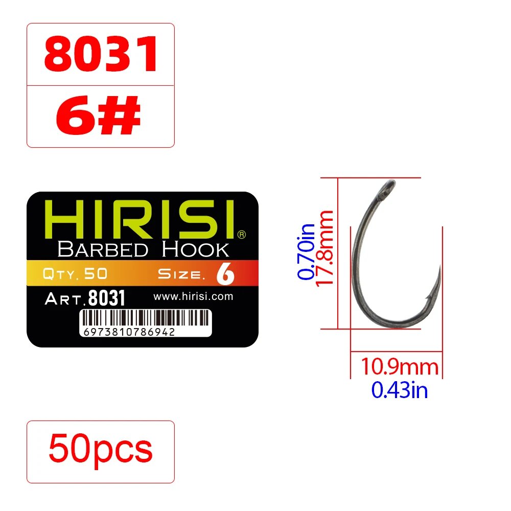 Рыболовные крючки Hirisi 8031, Size 6, 50 шт