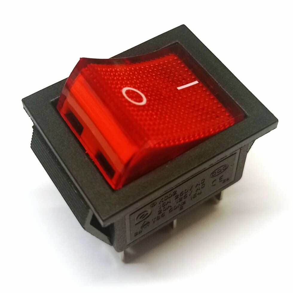 Выключатель клавишный рокерный с подсветкой красный или синий кнопка KCD2 16А 250В 6контактов