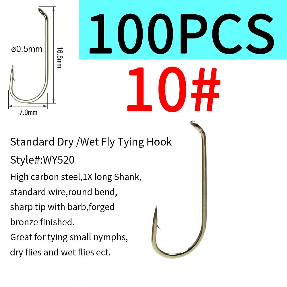 100шт рыболовные крючки для мух 10#