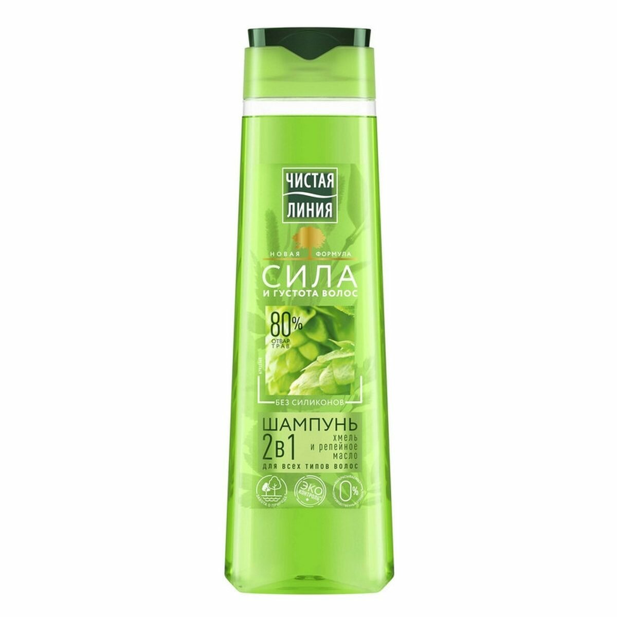 Шампунь Чистая Линия 2-в-1 Хмель и репейное масло, для всех типов волос, 400мл, 6шт.
