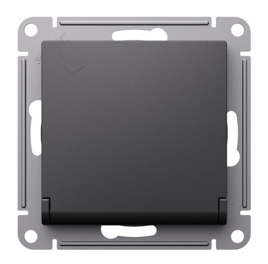 Розетка силовая штепсельная Systeme Electric / Систем Электрик AtlasDesign механизм, 16А 250В IP20 базальт с заземлением, шторками и крышкой, ATN001446 / электрооборудование