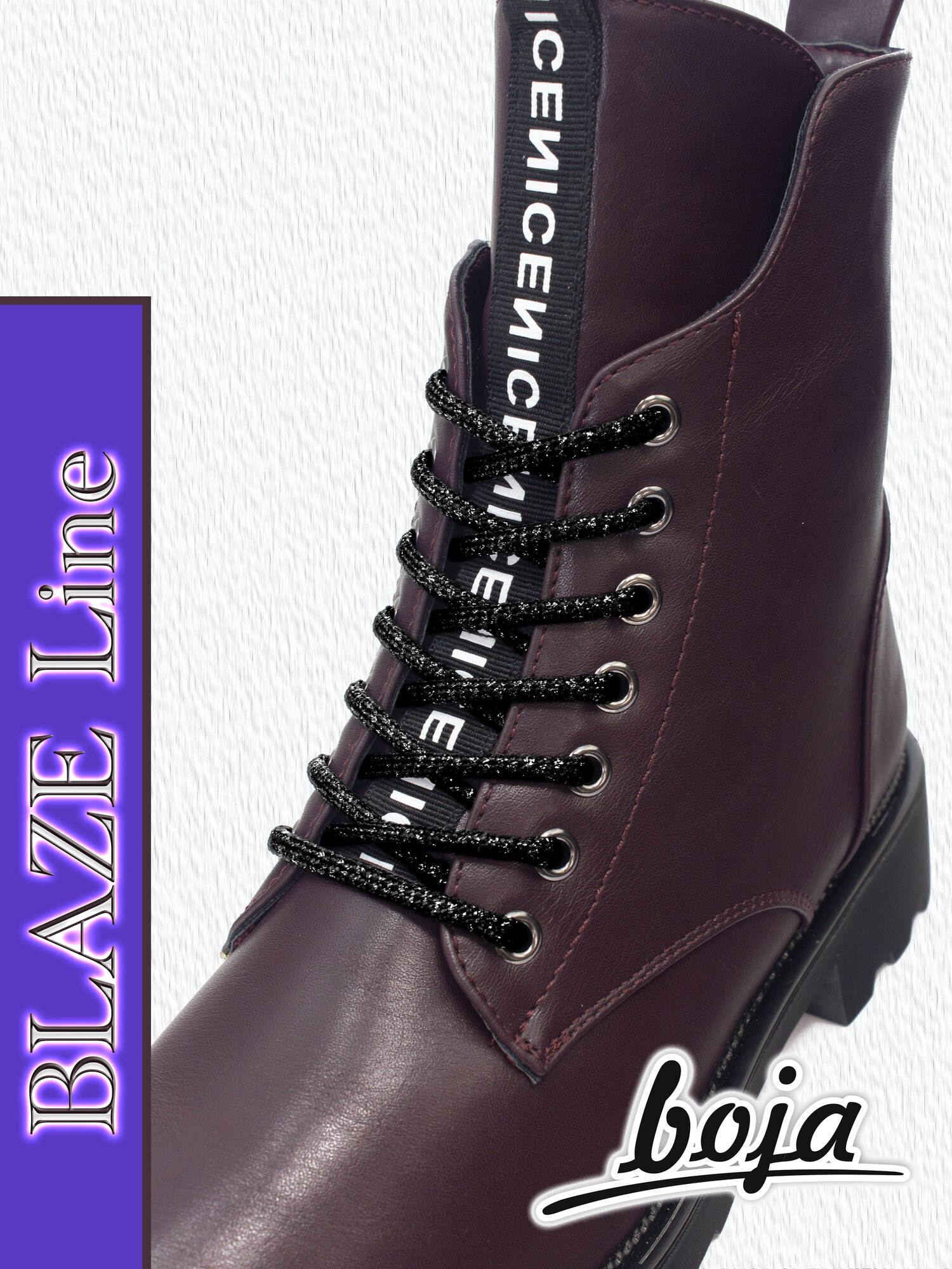 Шнурки для обуви BOJA (BLAZE Line), круглые, черные с глянцем, 100 см, для кроссовок; ботинок; кед; бутсов