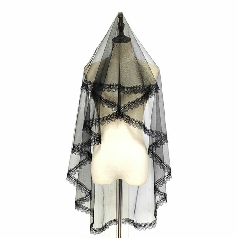 Фата для девичника, украшения невесты, подарок душа, свадьба, черное двойное/однослойное кружево с цветочным принтом