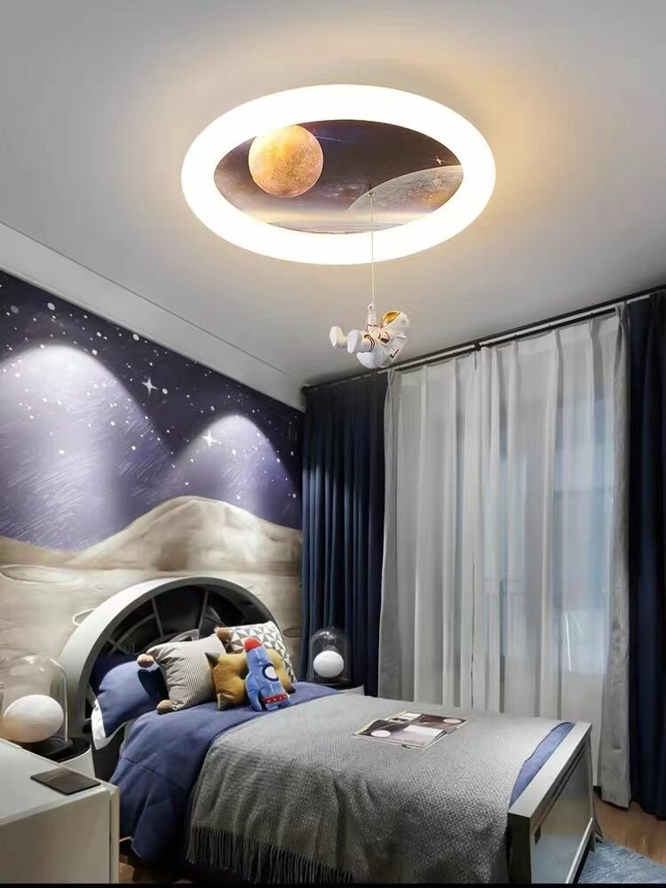 Люстра Потолочная творческие светодиодные люстры с подвеской регулируемых планетарных ламп, для детских комнат, мальчиков, яслей, игрушечных комнат - 19 дюймов / 80 Вт