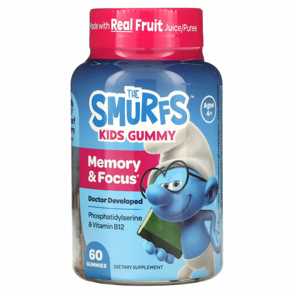 The Smurfs, Kids Gummy, для памяти и концентрации, для детей от 4 лет, смурфики, 60 жевательных таблеток