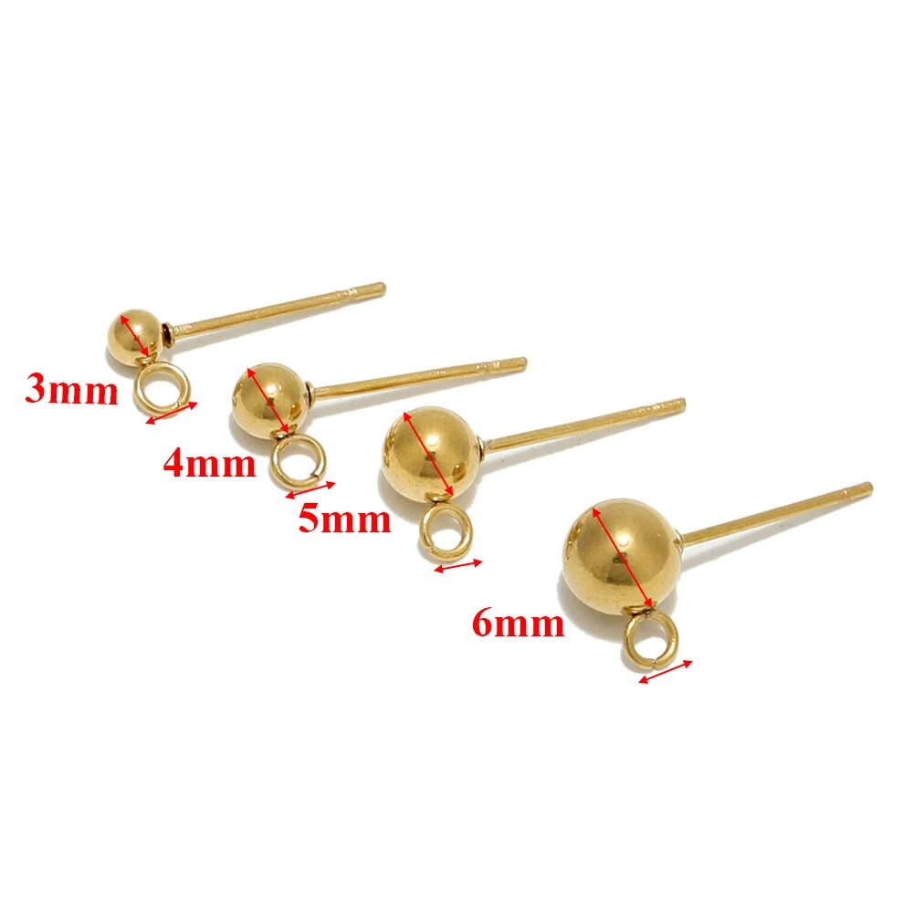 Серьги-гвоздики Semitree из нержавеющей стали золотого цвета 3 4 5 6 мм Ball 3mm, Golds