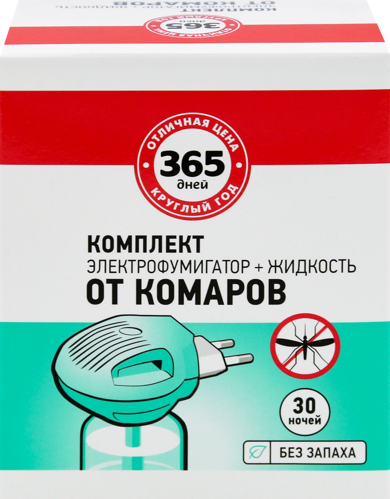 Комплект от комаров 365 дней Люкс электрофумигатор + жидкость, 30 ночей
