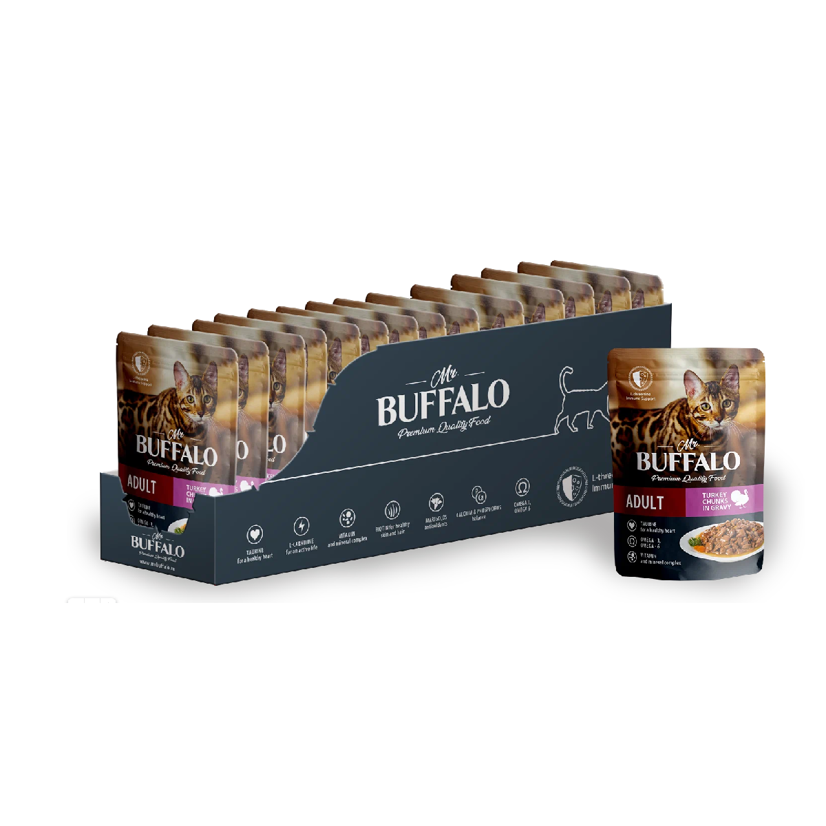 Mr.Buffalo ADULT пауч для кошек с чувствительным пищеварением Индейка в соусе 85г (28 штук)