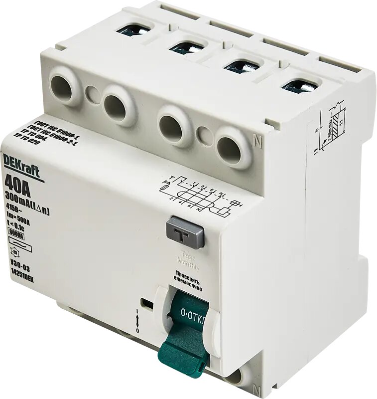 УЗО Dekraft ВДТ УЗО-03 4P 40 А 300 мА 6 кА АС