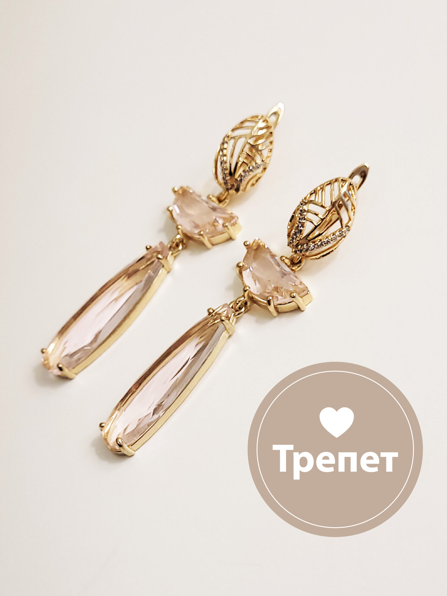 Серьги с подвесками, стекло, фианит