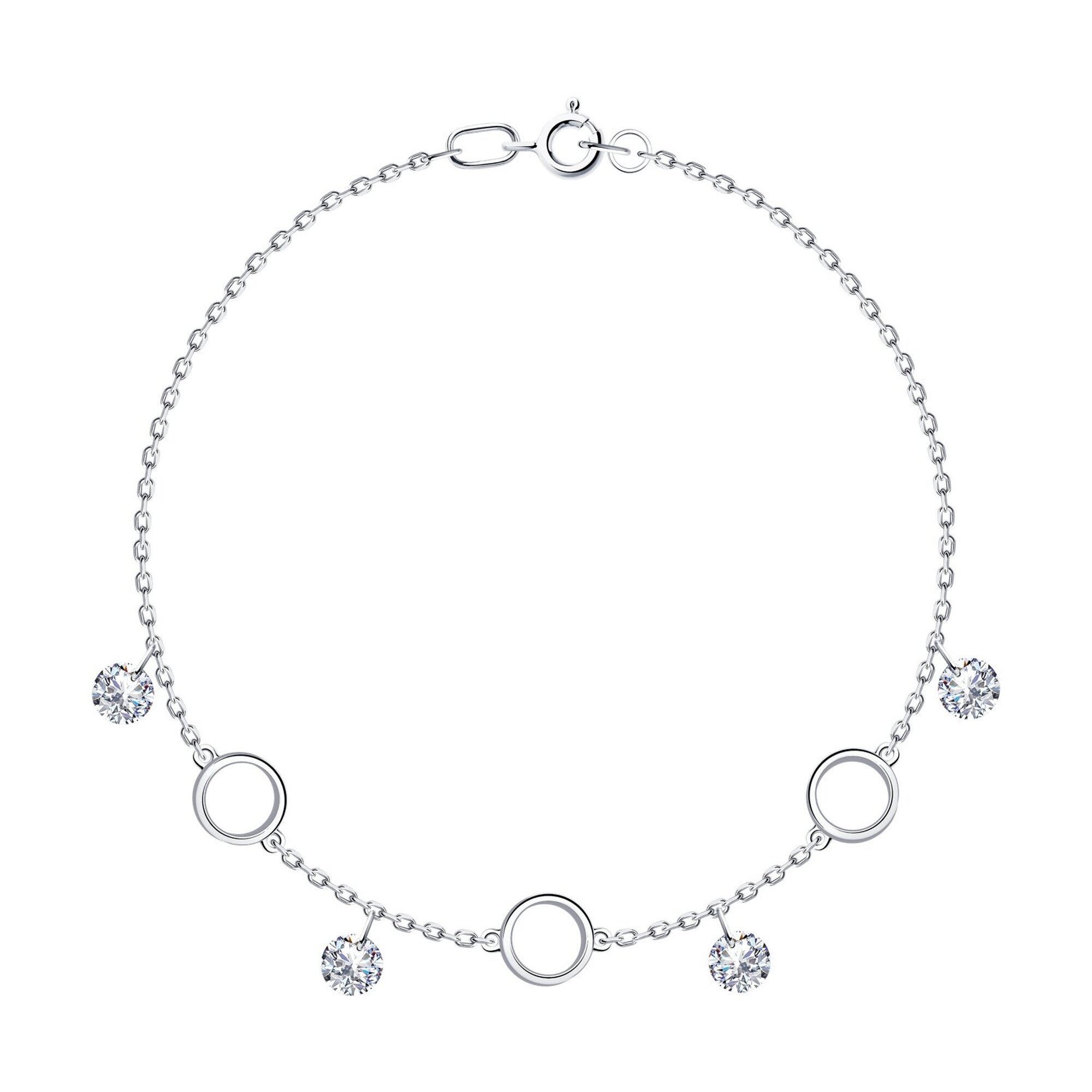 Браслет, серебро, 925 проба, родирование, фианит