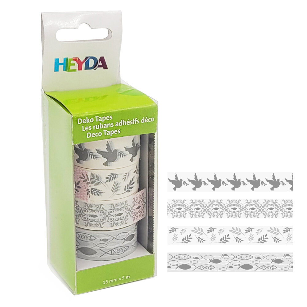 Ленты декоративные клеевые дизайн Орнамент, Heyda (Германия), набор 4 вида,15 мм х 5 м Серый