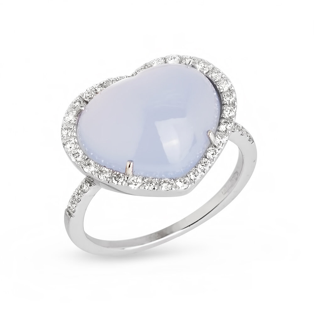 Кольцо, белое золото, 750 проба, халцедон, бриллиант