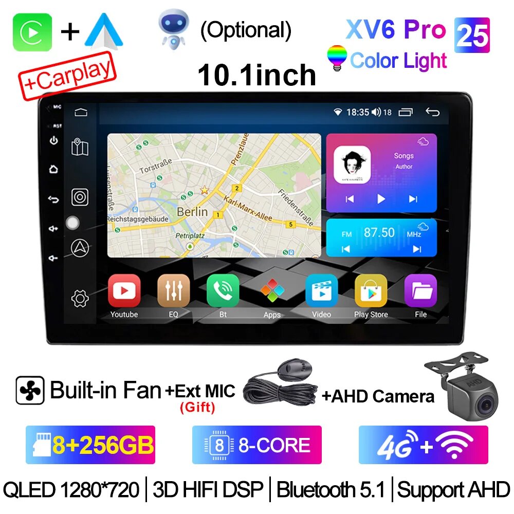 Магнитола XV6 Pro 10.1" Android, 8+256GB, Wi-Fi, GPS, AHD камера