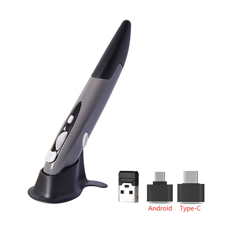 Креативная вертикальная мышь в форме пера, портативная компьютерная ручка для письма весом 2,4 г, серая