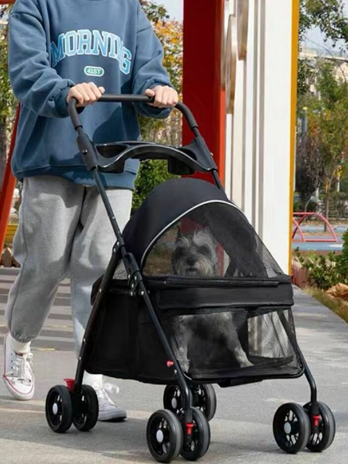 Коляска прогулочная для собак и кошек, для мелких и средних пород (до 10 кг), легкий, складной, серый