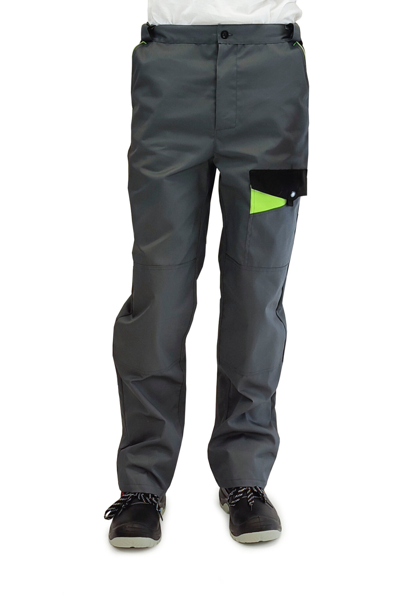 Брюки рабочие, тк. Твил во, пл.250г /м2 Серый темный, отделка черная, лимон