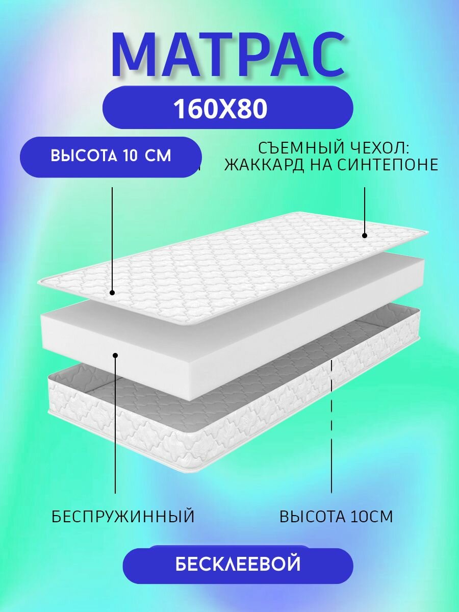 Матрас GOOD HOME STORE, классический, жаккардовый чехол, детский, 160 x 80 x 10 см