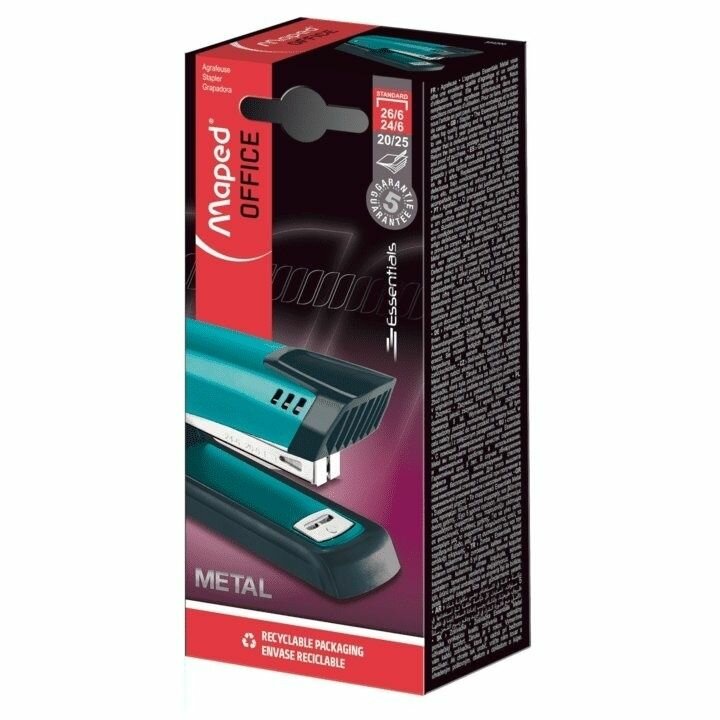 Степлер Maped №24 25 листов металлический, Essentials metal Deco, бирюзовый (354300)