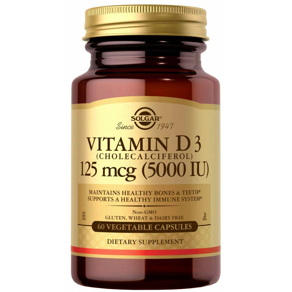 Капсулы SOLGAR Vitamin D3 (Cholecalciferol) 5000 МЕ, 5000 МЕ, 60 шт.