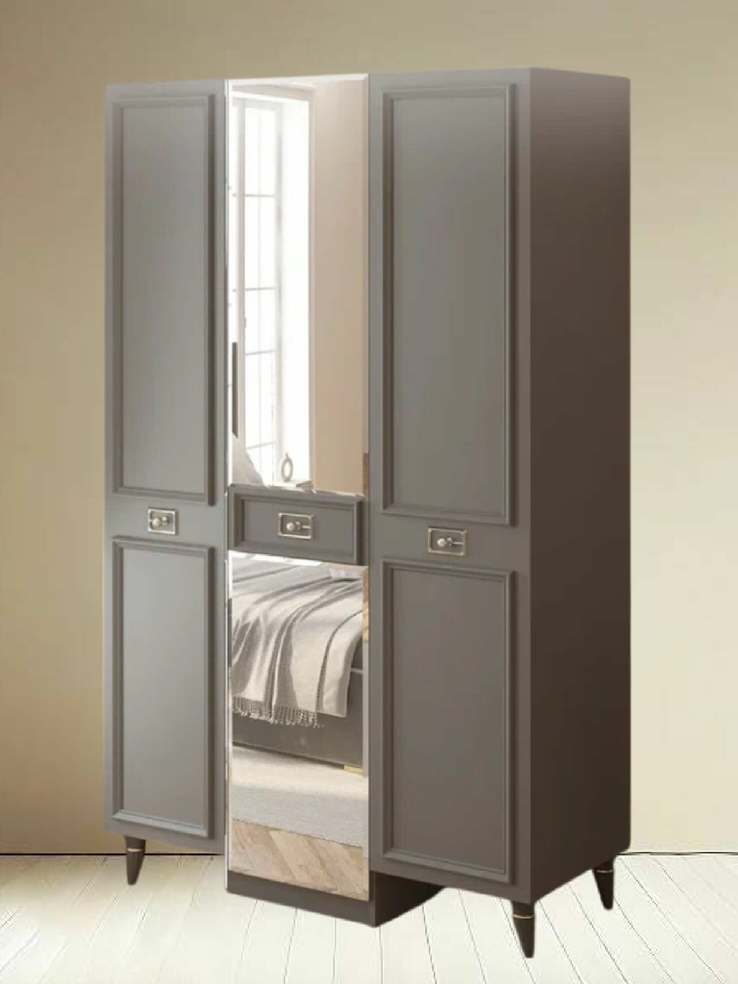 Шкаф в спальню Нова, ЛДСП, неоклассический стиль, 136 см x 60 см x 220 см