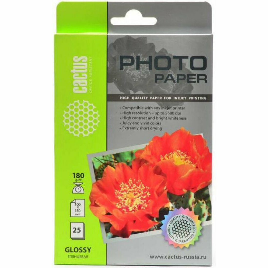Фотобумага Cactus CS-GA618025 10x15/180г/м2/25л./белый глянцевое для струйной печати