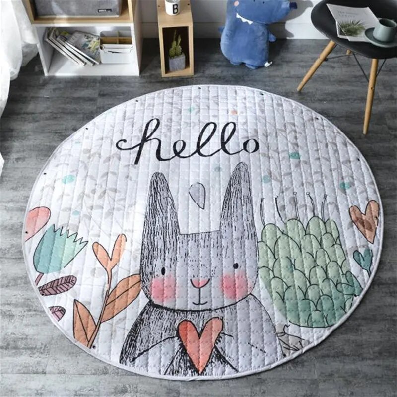 Круглый Детский ковер в скандинавском стиле 150*150 см, игровой коврик с лисой, Кроликом, медведем, подкладка для ползания, подкладка для пикника, подкладка для пикника, подарок, милый уличный коврик для мальчиков, 150 by 150cm, Серый