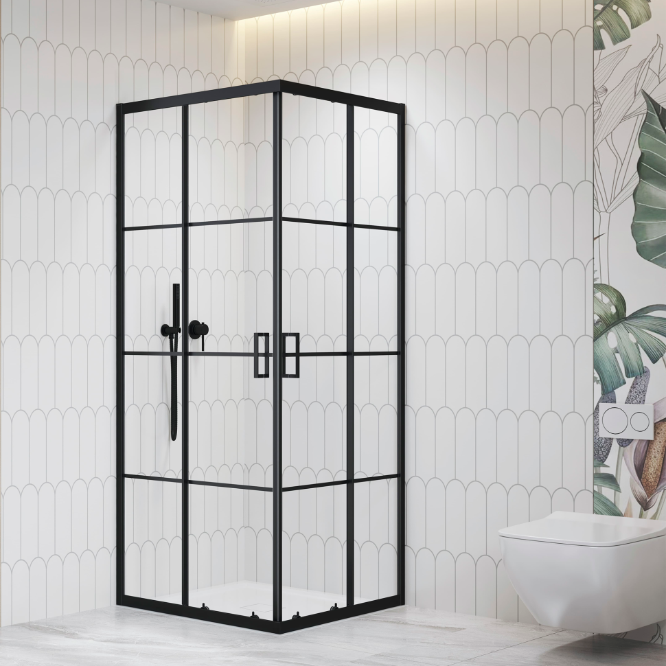 Душевой уголок RGW "PA-34B", пристенный монтаж, черный, 900x900