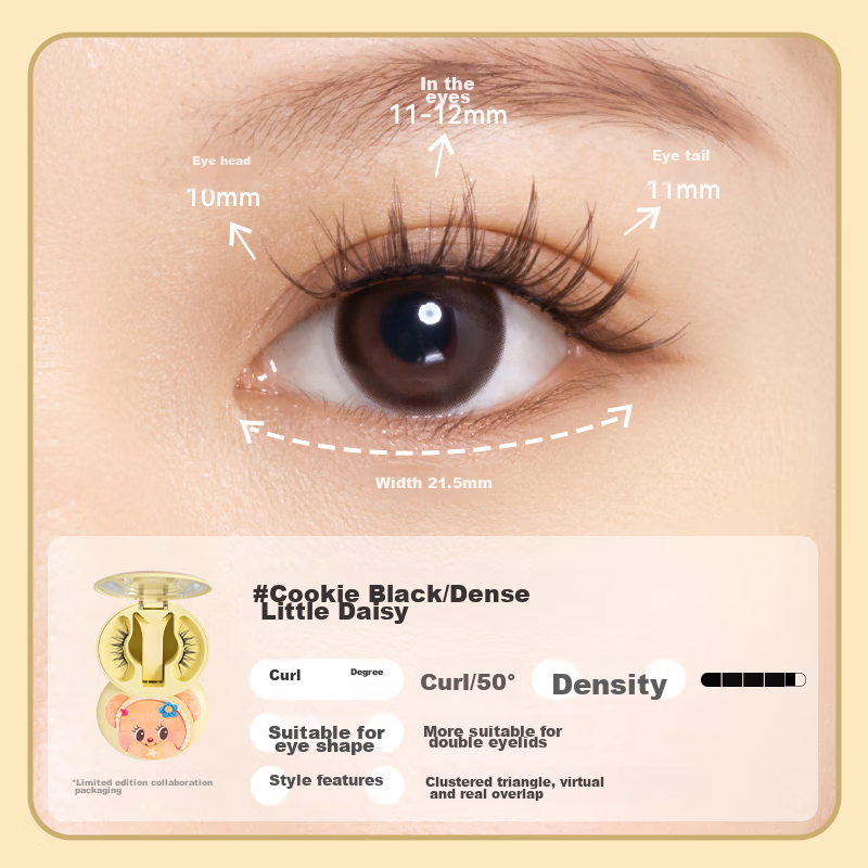WOSADO Magnetic False Eyelashes, Intense Makeup Style, Cookie Black, Thick And Lush, Little Daisy