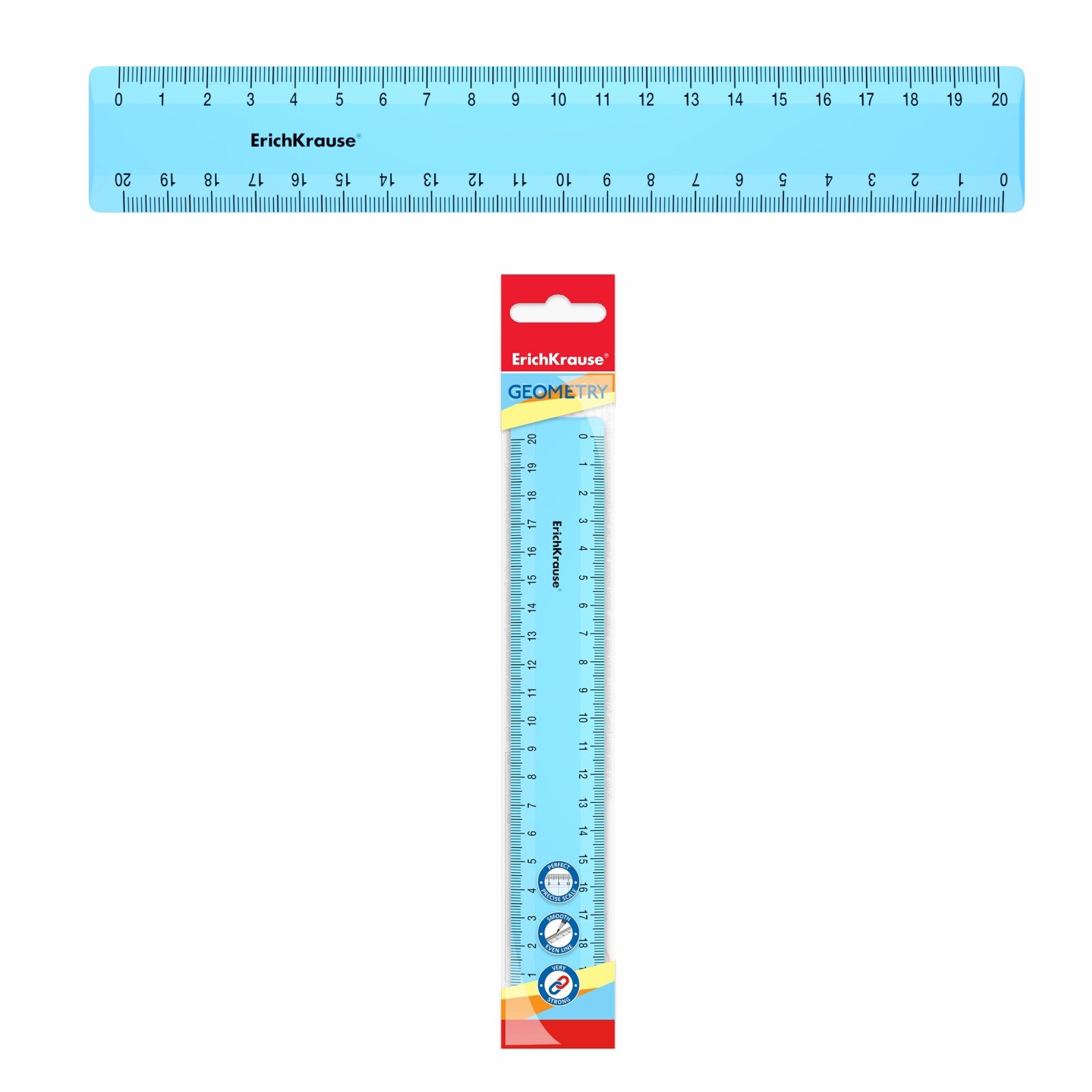 Линейка пластиковая Erich Krause Pastel, 20 см, голубой (49544)