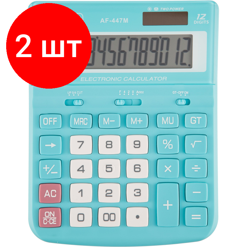 Комплект 2 штук, Калькулятор настольный полноразм Attache AF-447M,12р, дв. пит, мятн,198x153x42