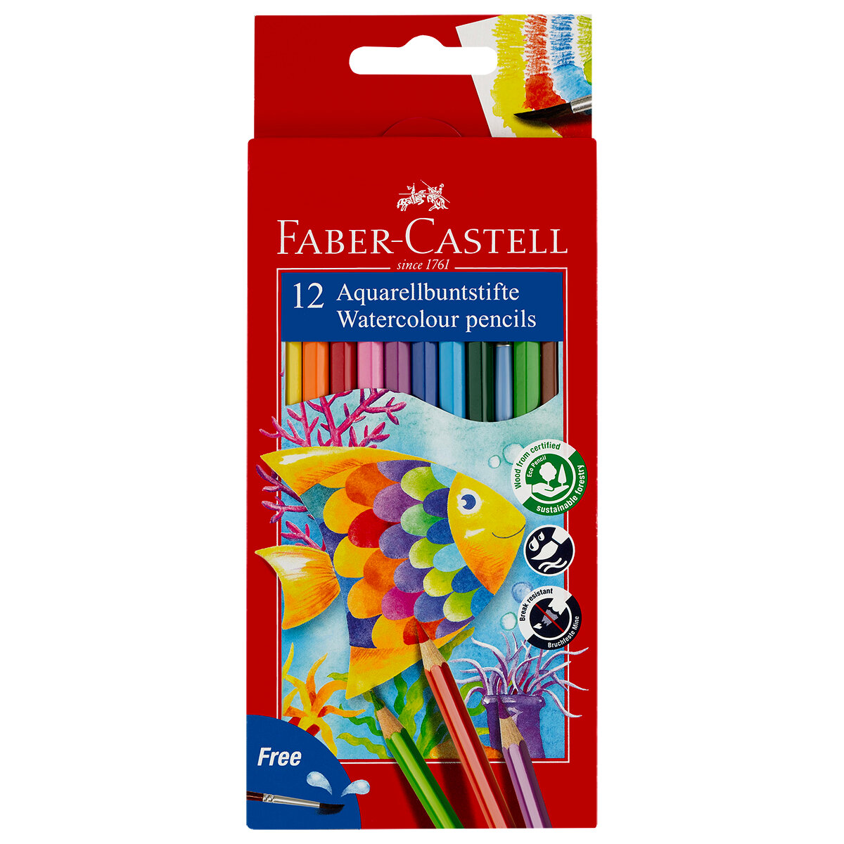 Карандаши цветные акварельные Faber-Castell "Colour pencils", 12 цветов, с кисточкой, 114413