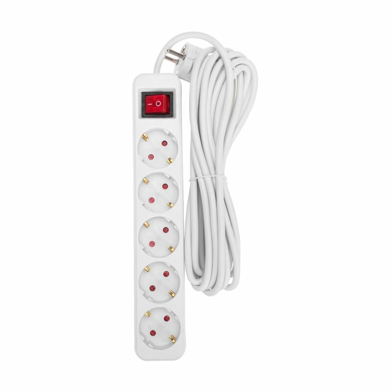 Удлинитель STANDARD 5 гнезд, 5м, 3х1,0мм, с/з, с выключателем, белый REXANT