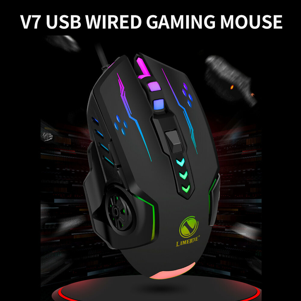 Проводная USB-мышь с 6 клавишами, эргономичная офисная игровая мышь с 4-уровневой регулировкой скорости движения, цветным световым эффектом, противоскользящим колесом, черного цвета