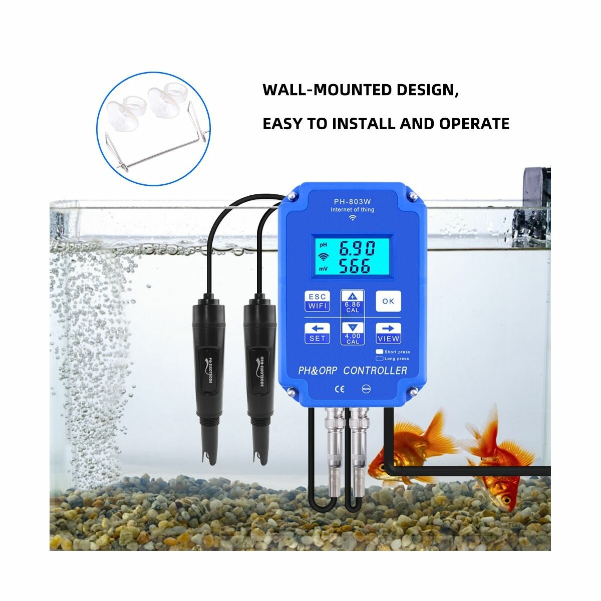 Дурвин-Цифровой контроллер PH WiFi ORP Redox 2 в 1, монитор, выходная мощность, контрольный электрод, зонд BNC для аквариума, вилка стандарта США -lj