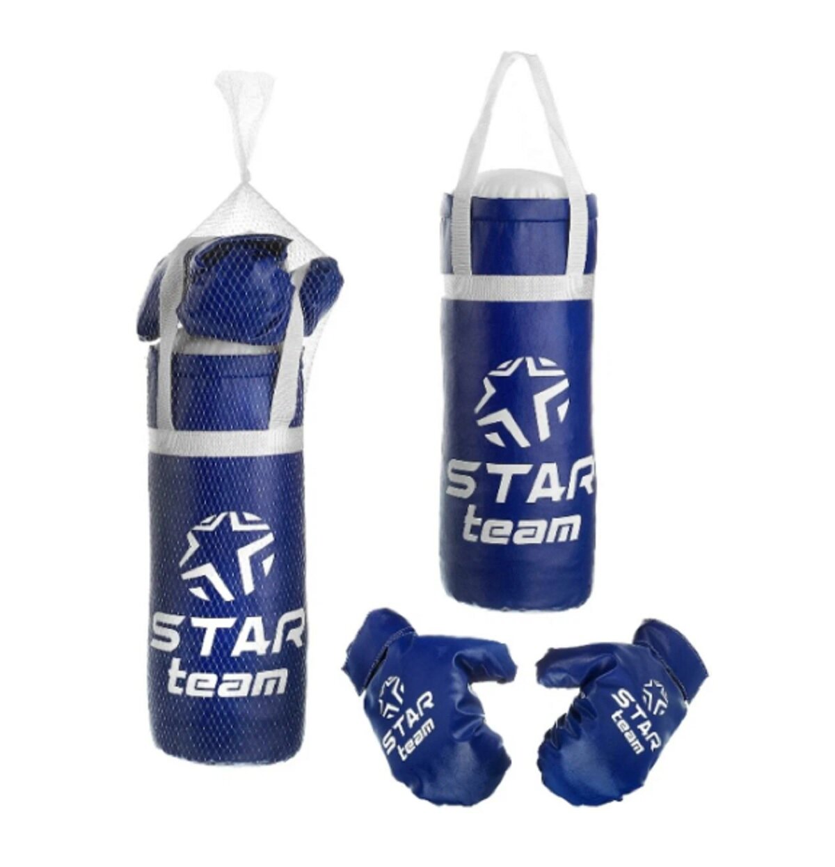 Боксерский набор "STAR TEAM" 2 средний, цвет синий, вес: груша 2,5 кг, перчатки 200 гр, в сетке 40 см