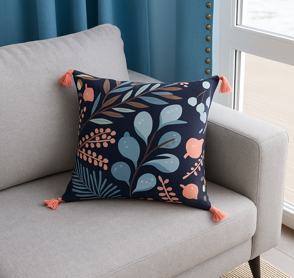 Наволочка декоративная с кисточками Этель "Флора" 43х43 см, цвет синий