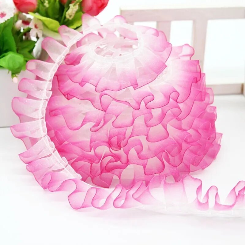 Кружевная шифоновая ткань yoohxin радужный градиент 2.5 см Розовый, 1 yard