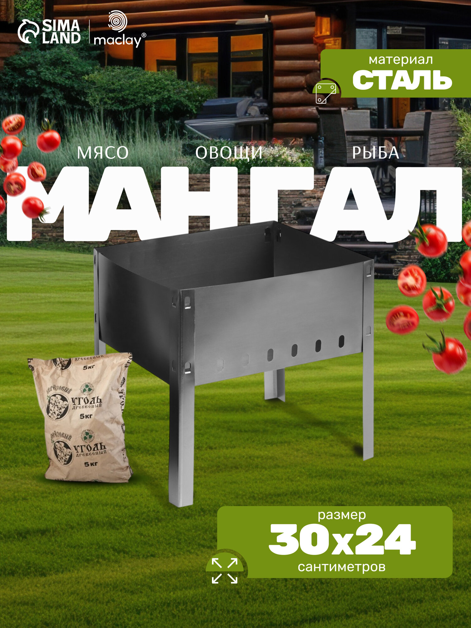 Мангал «Мини» без шампуров, разборный, 30х24х24 см, серебристый